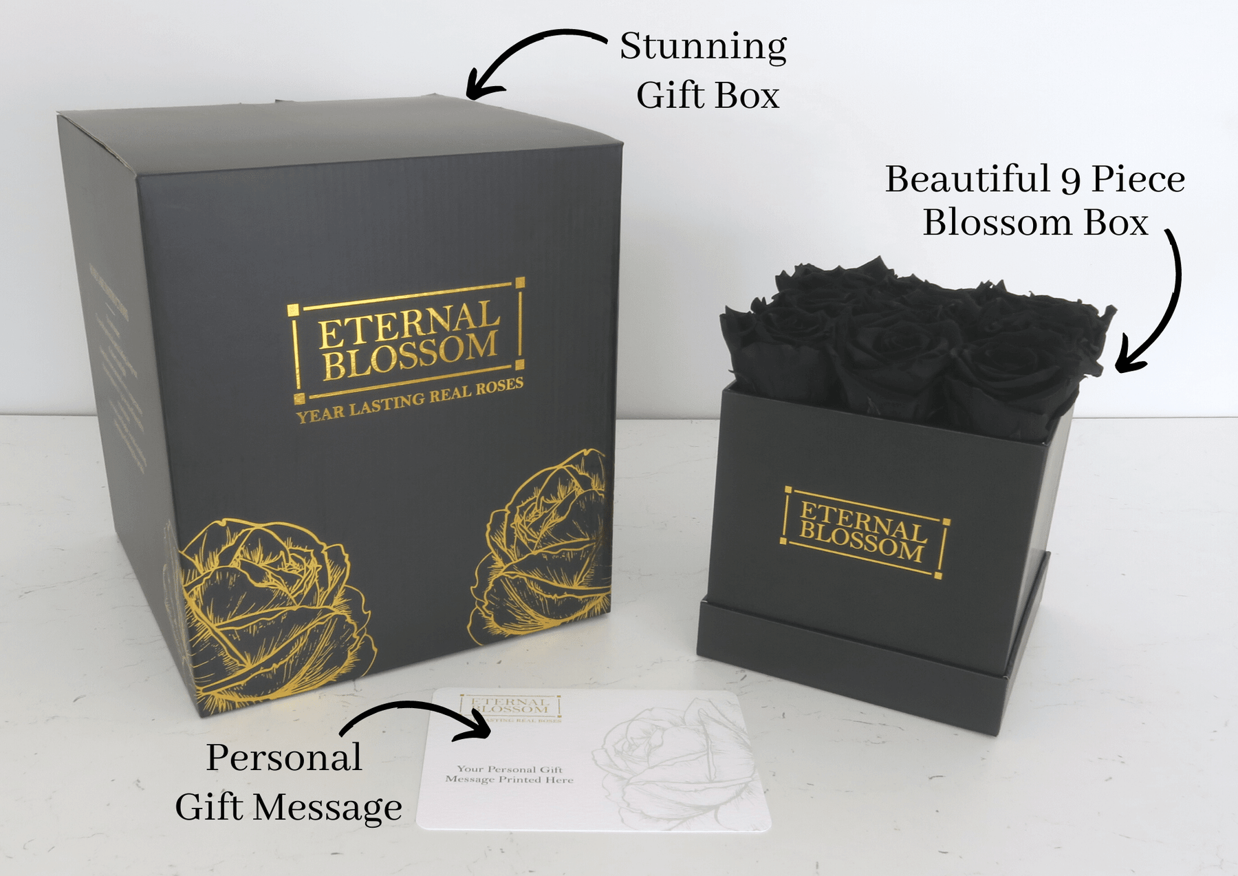 Eternal Blossom | 9 Rose Box | Infinity Roses Year Lasting (Black Box)